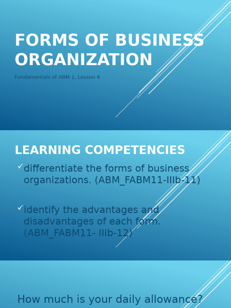 Lesson 4 Forms of Business Organization | PDF | Partnership | Corporations