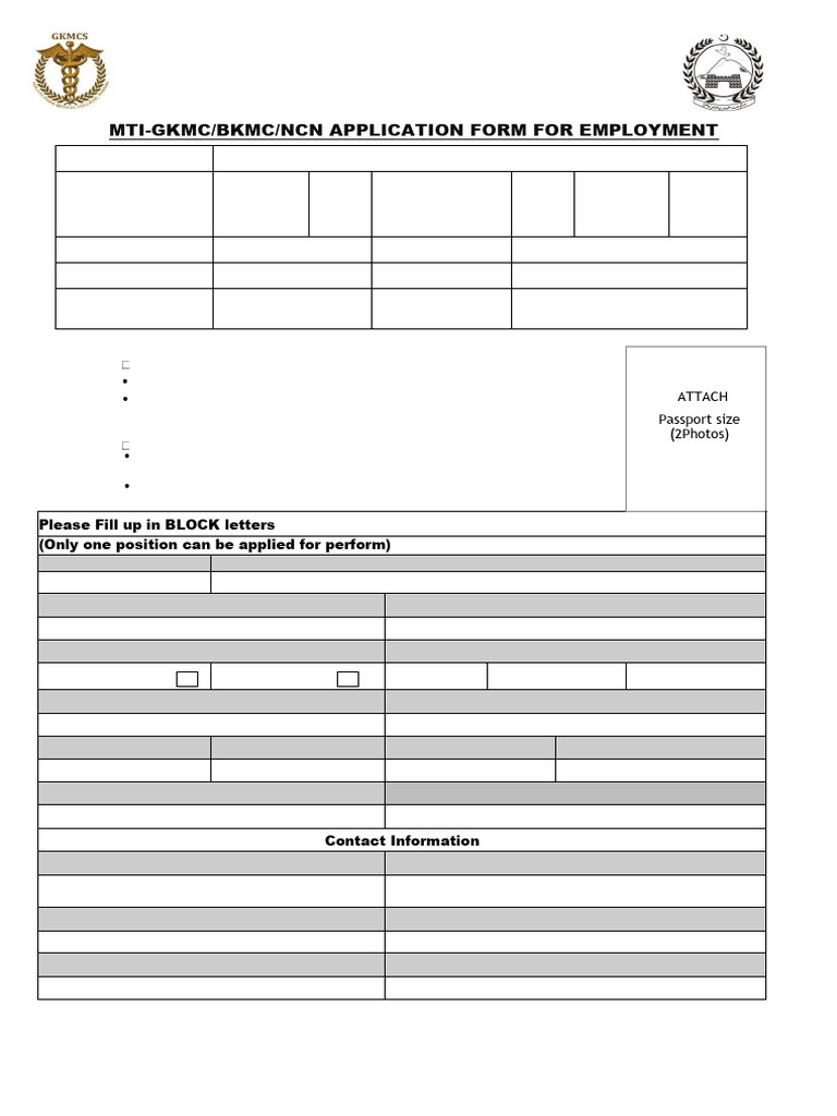 Job Application Form GKMC BKMC NCN | PDF