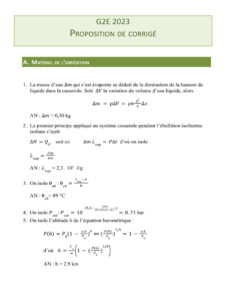 G2E Physique - 2023 Correction | PDF
