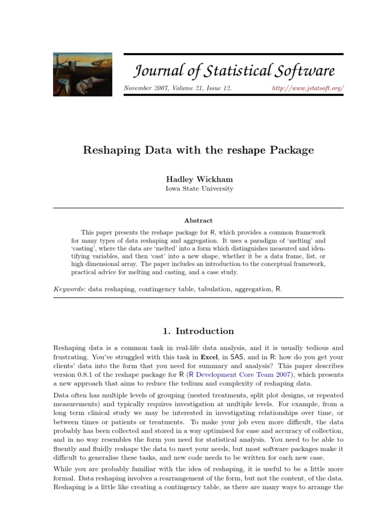 Journal of Statistical Software: Reshaping Data With The Reshape Package | PDF | Parameter ...