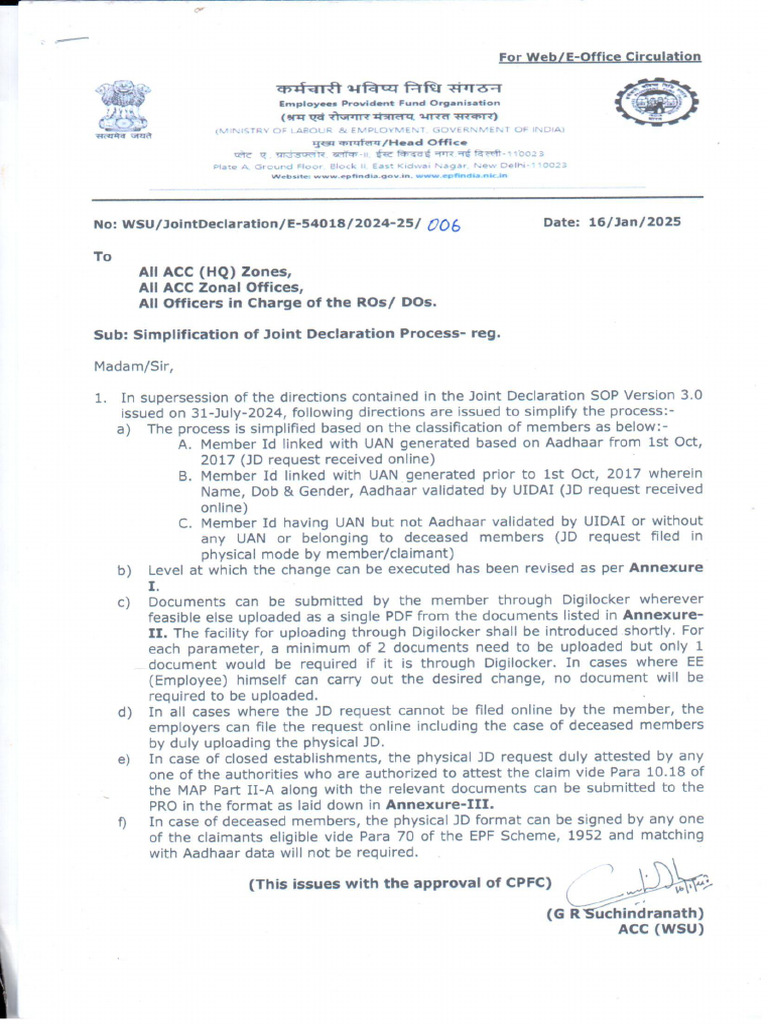 Simplification of Joint Declaration Process WSU Circular 16.01.2025 | PDF