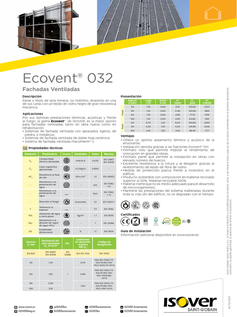 Aislamiento Ecovent® para Fachadas | PDF | Agua | Ingeniería de Edificación