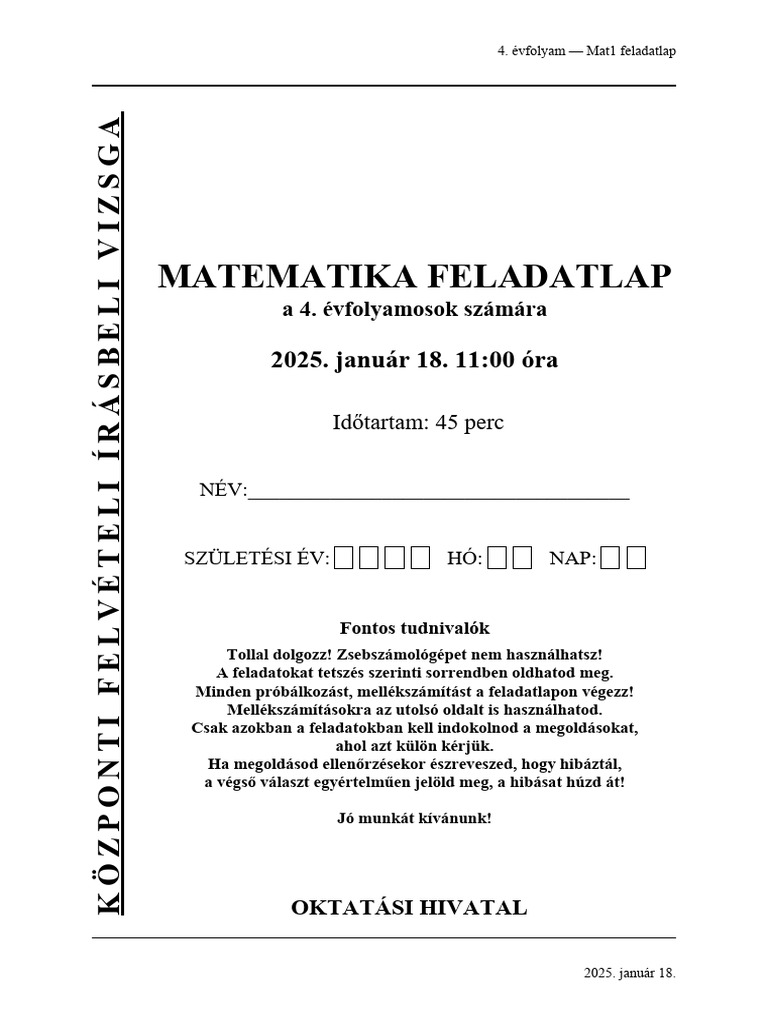 Matek Feladatlap 2025 | PDF