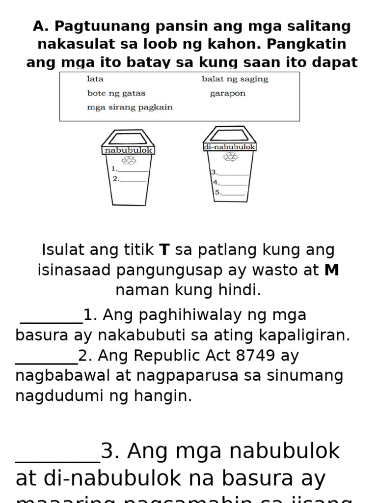 A. Pagtuunang Pansin Ang Mga Salitang Nakasulat Sa Loob NG Kahon ...