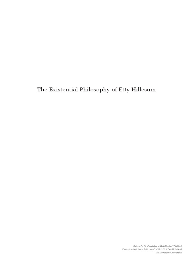 The Existential Philosophy of Etty Hillesum, An Analysis | PDF