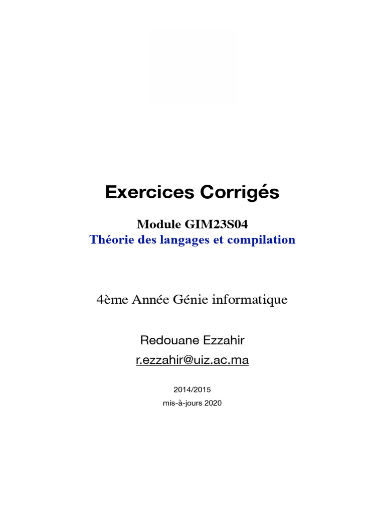 3 Exercices Corriges Theorie de Langages 4info | PDF | Expression régulière | Java (Langage de ...