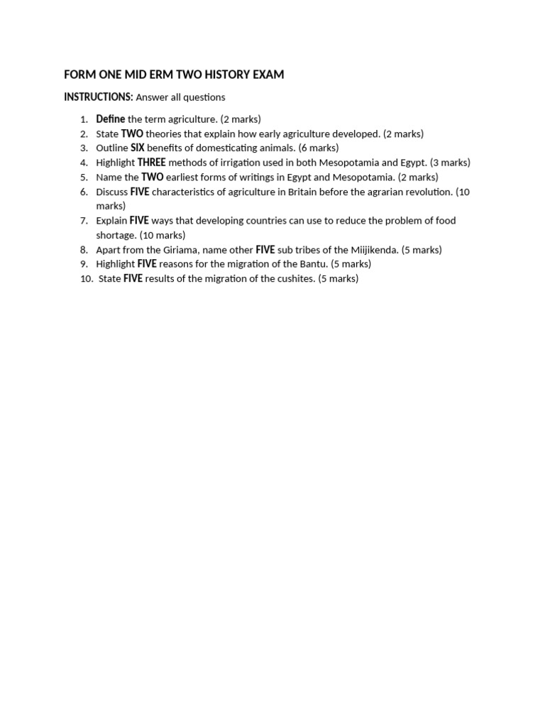 Form 1 Cat 1 Term 2 | PDF