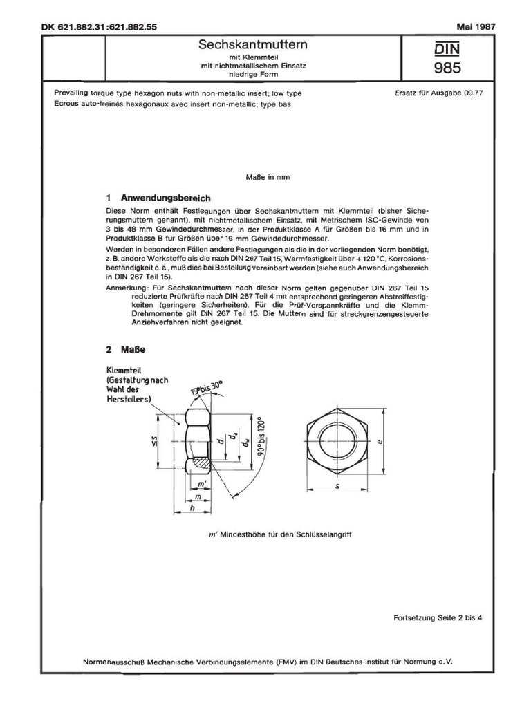 DIN 985 1987-05 | PDF | Nut (Hardware)