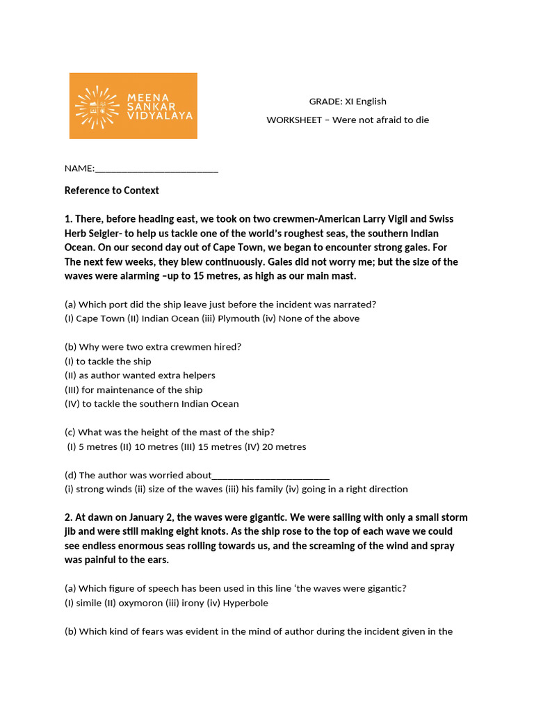 Worksheet-Were Not Afraid To Die | PDF | Ships | Water Transport