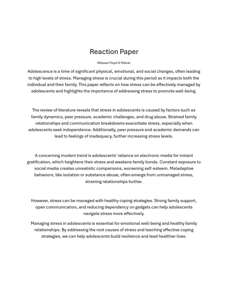 Adolescent Stress Management Strategies | PDF