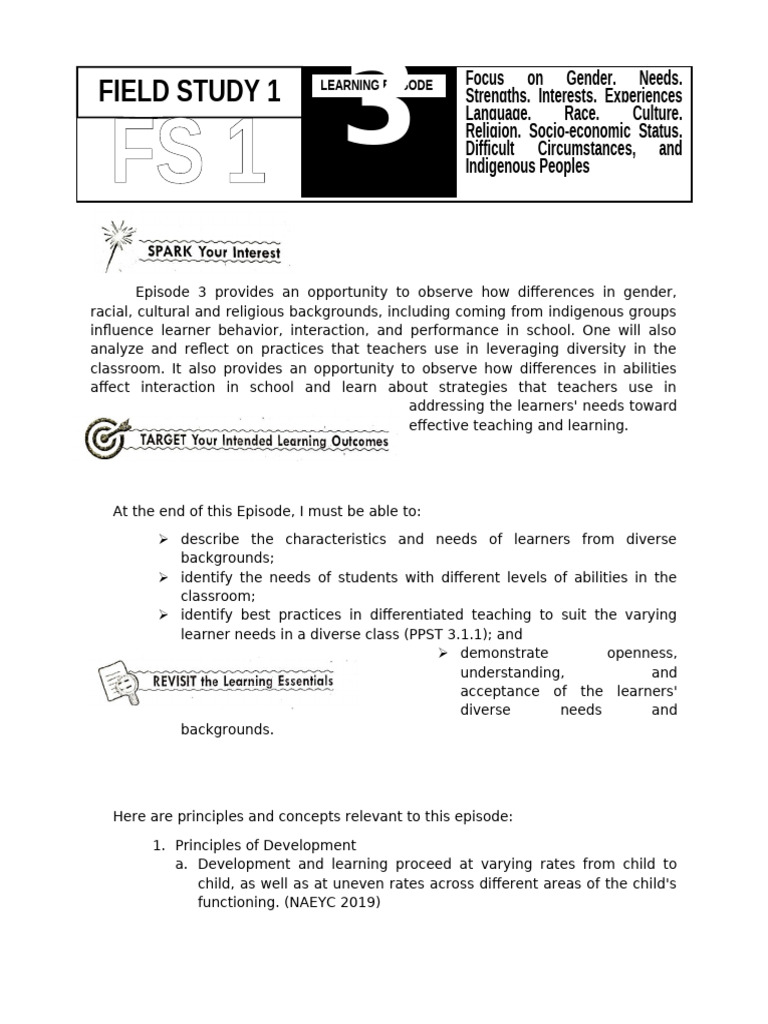 FS1-LE-3 | PDF | Differentiated Instruction | Learning