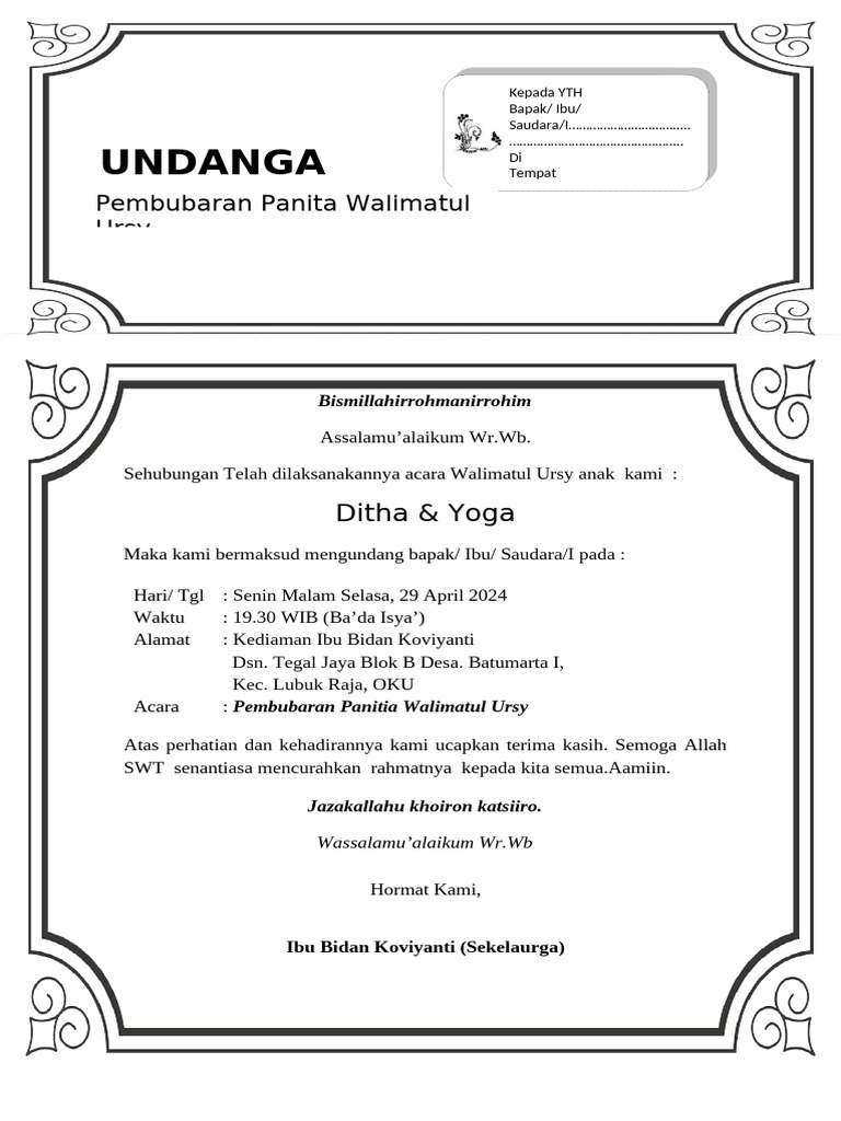 Undangan Pembubaran Panitia Pernikahan | PDF