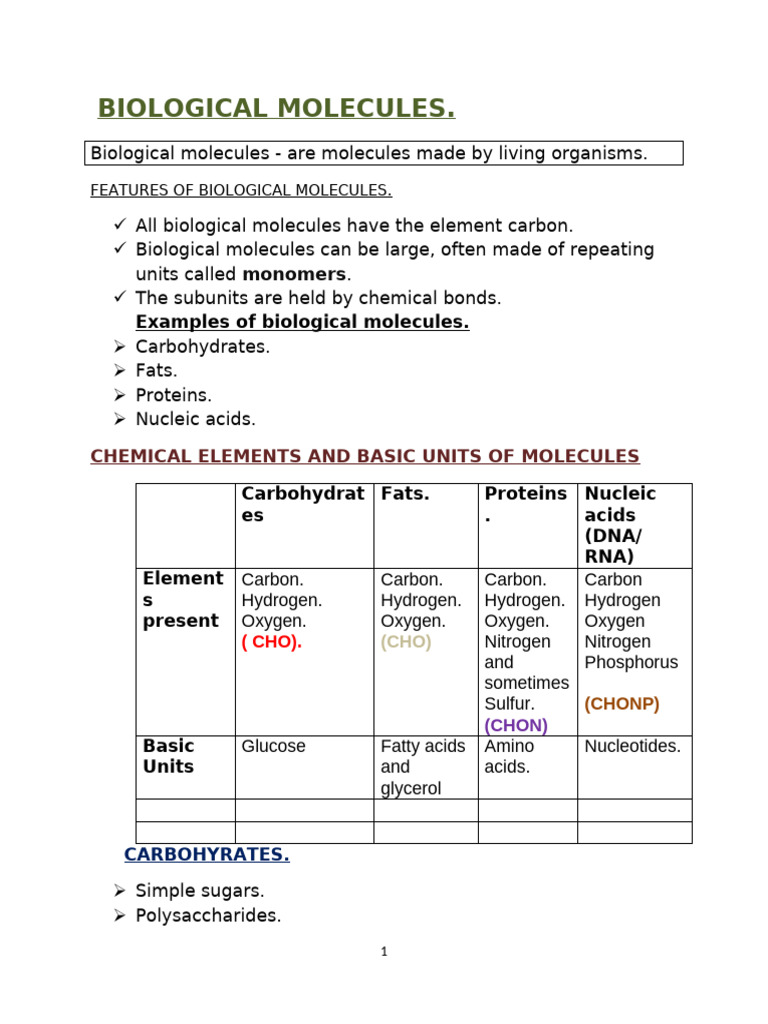Topic 3 Biological Molecules | PDF | Carbohydrates | Biomolecules