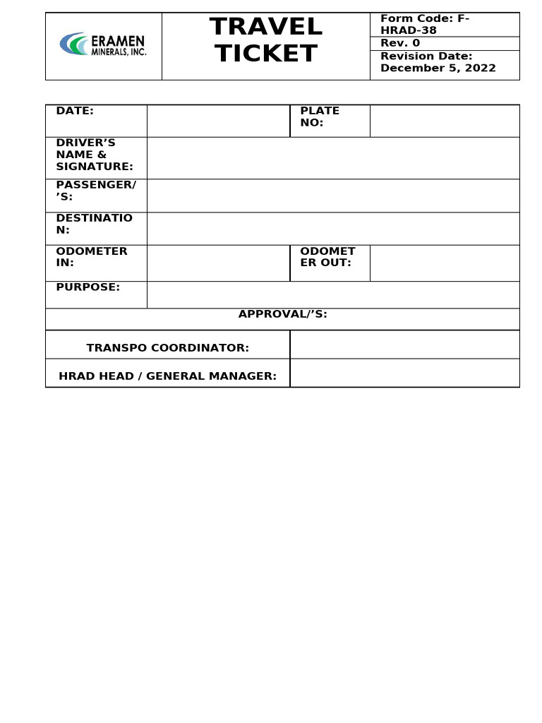 F-Hrad-38 Travel Ticket Form | PDF
