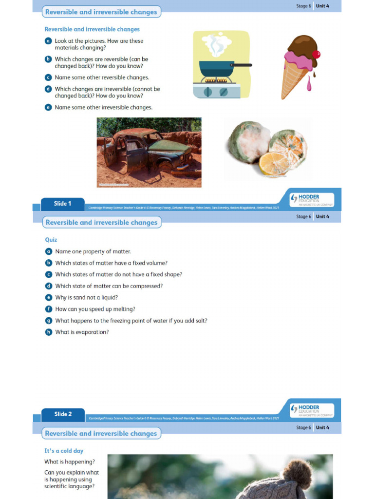 Unit 4 Slides - Reversible and Irreversible Changes | PDF