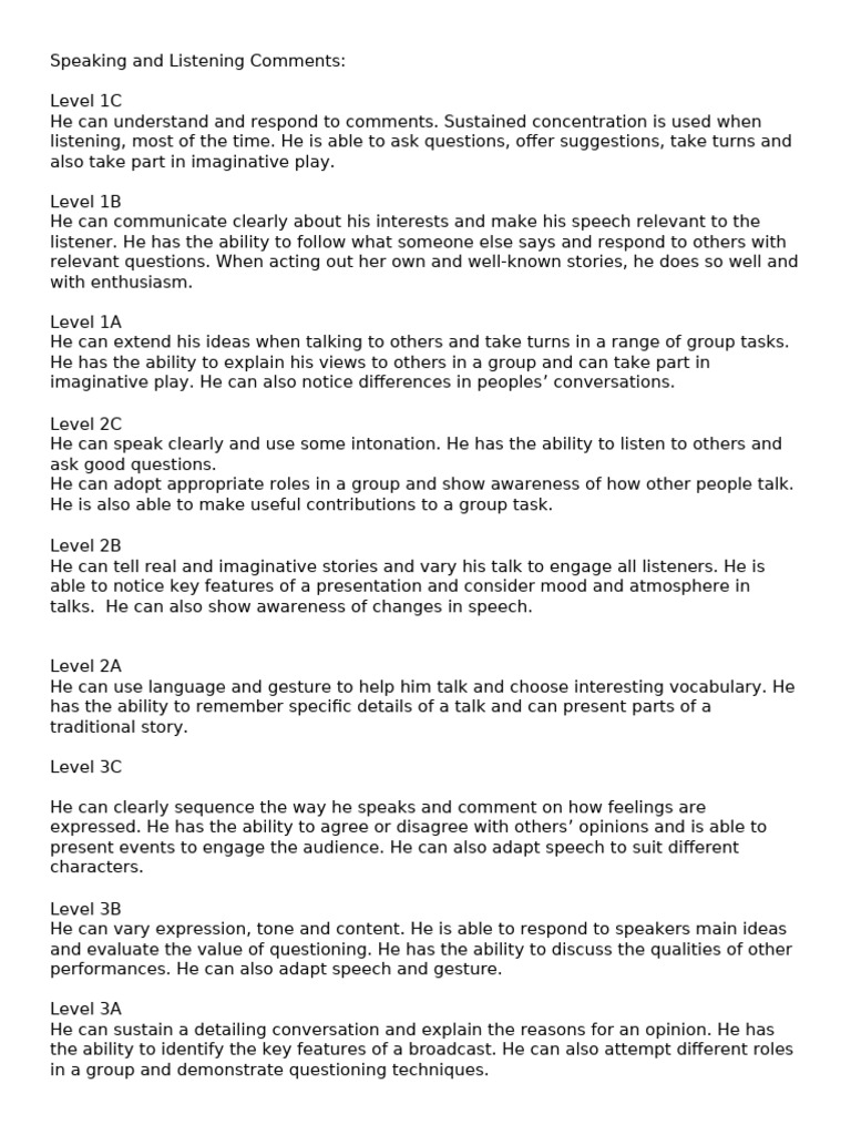 Speaking And Listening Pdf