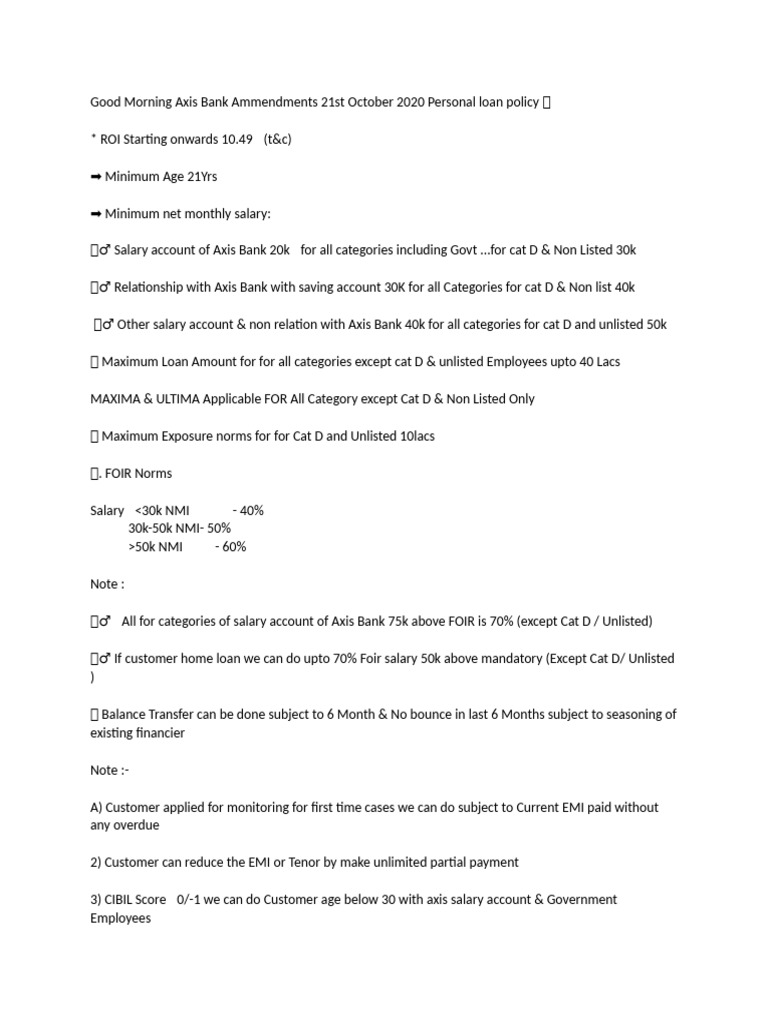 Axis Bank Policy | PDF