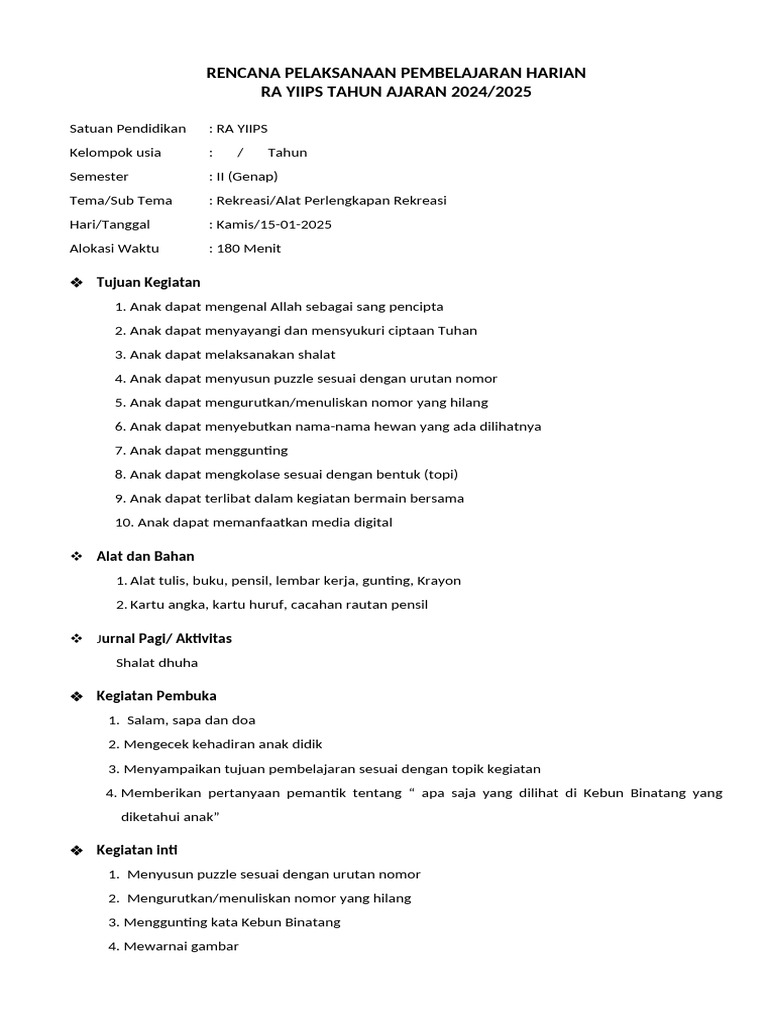 Rencana Pelaksanaan Pembelajaran Harian 2 2025 | PDF