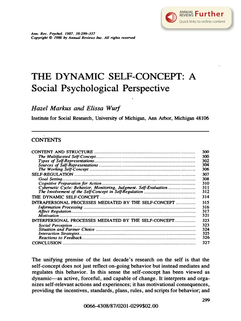 Markus Wurf 1986 The Dynamic Self Concept A Social Psychological Perspective | PDF | Self ...
