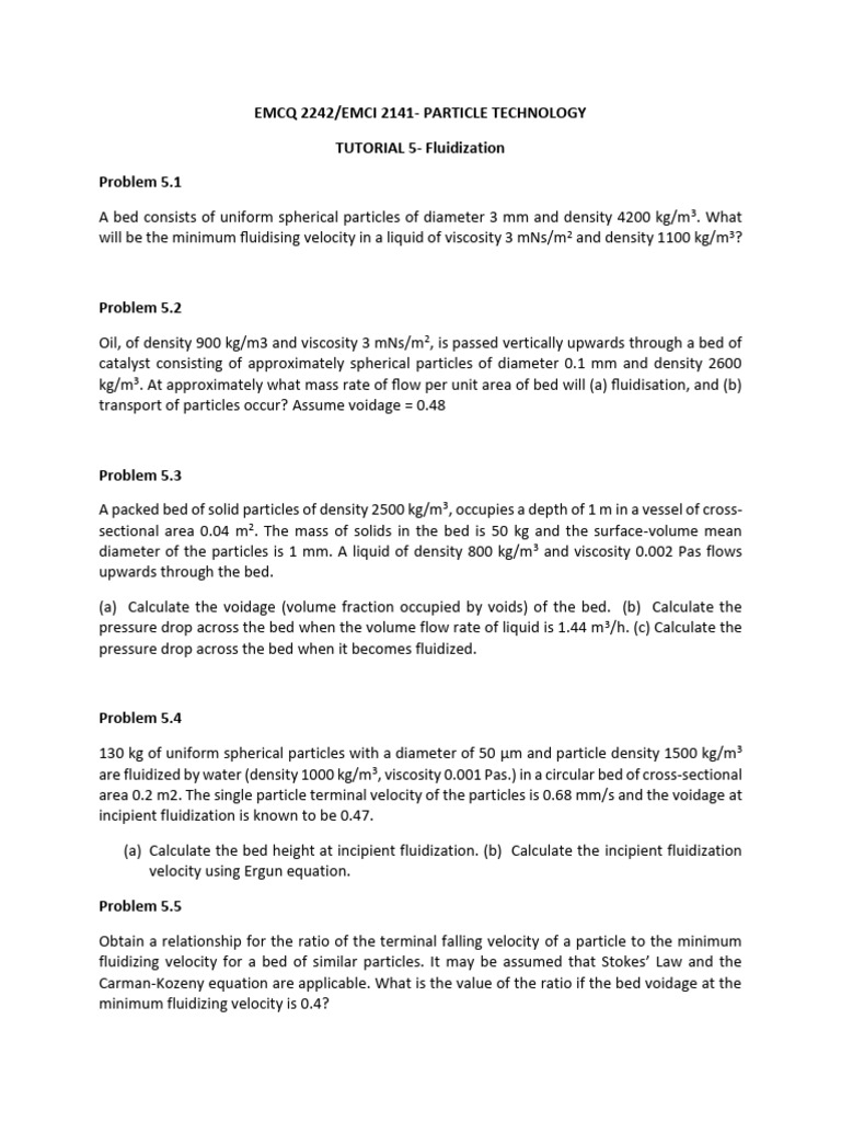 EMCQ 2242-Tutorial 5 - Fluidization-Revised | PDF | Viscosity | Density