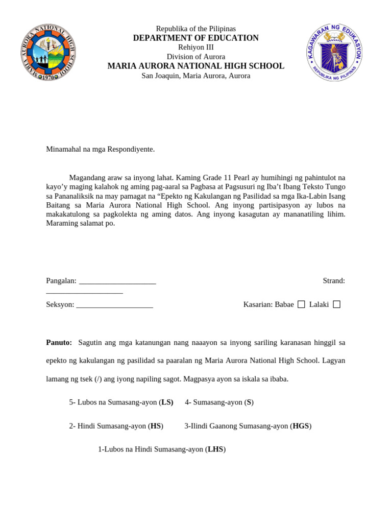 Epekto NG Kakulangan NG Pasilidad Sa Mga Ika Labin Isang Baitang Sa ...