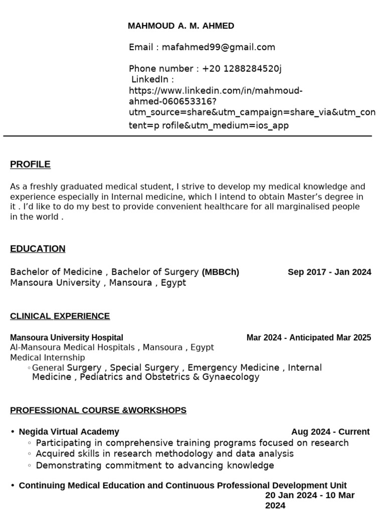 Mahmoud CV | PDF | Medicine | Medical School