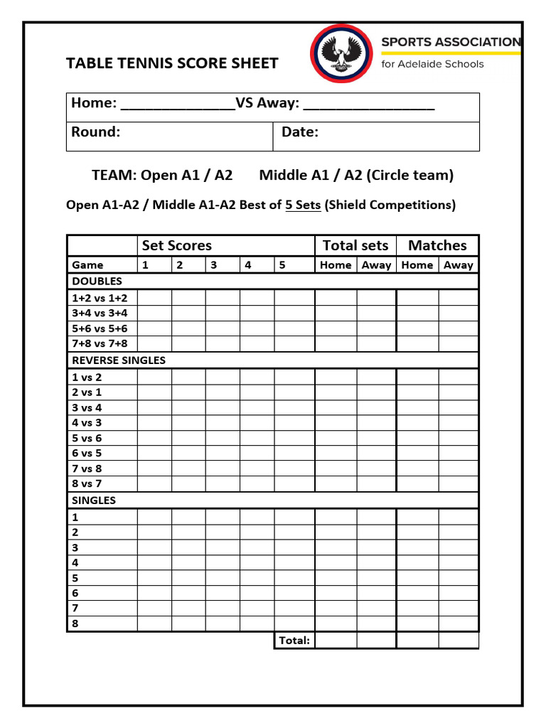 Saas Table Tennis Score Sheet Copy | PDF
