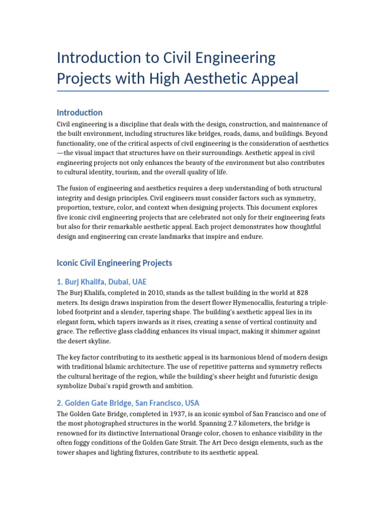 Civil Engineering Projects Introduction Extended | PDF | Aesthetics