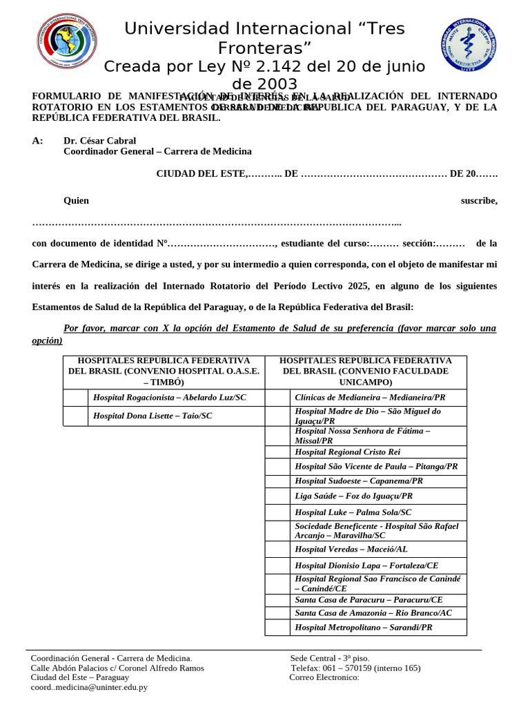 Solicitud de Internado Rotatorio 2025 | PDF