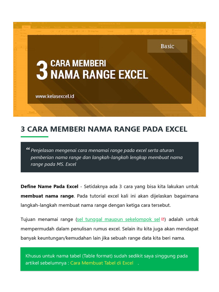 3 Cara Memberi Nama Range Pada Excel Kelas Excel | PDF