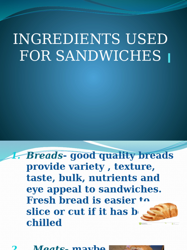 Ingredients For Sandwiches | PDF