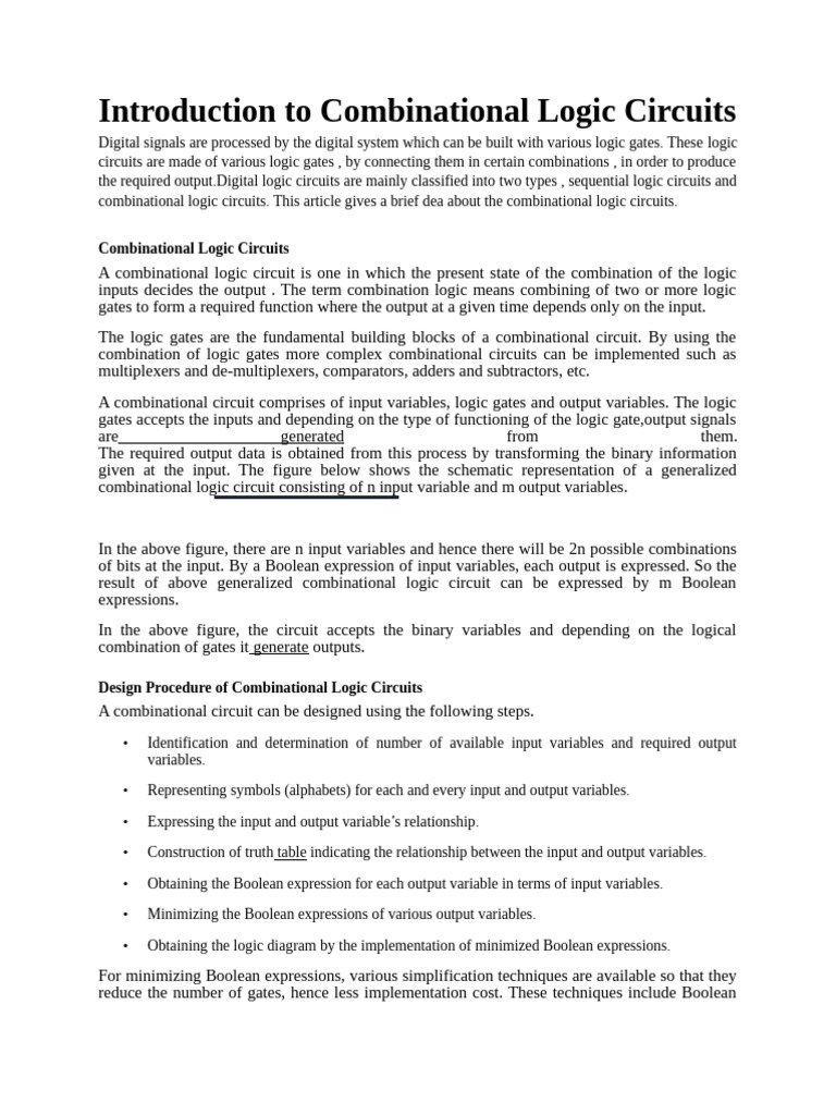 Tcs 205 Introduction To Combinational Logic Circuits 22 1 Pdf Logic Gate Digital Electronics