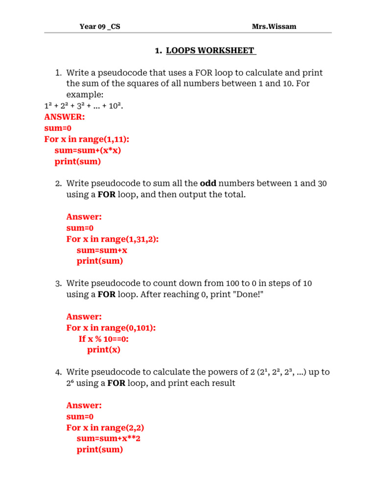 Ido Ahamed - LOOPS WORKSHEET | PDF