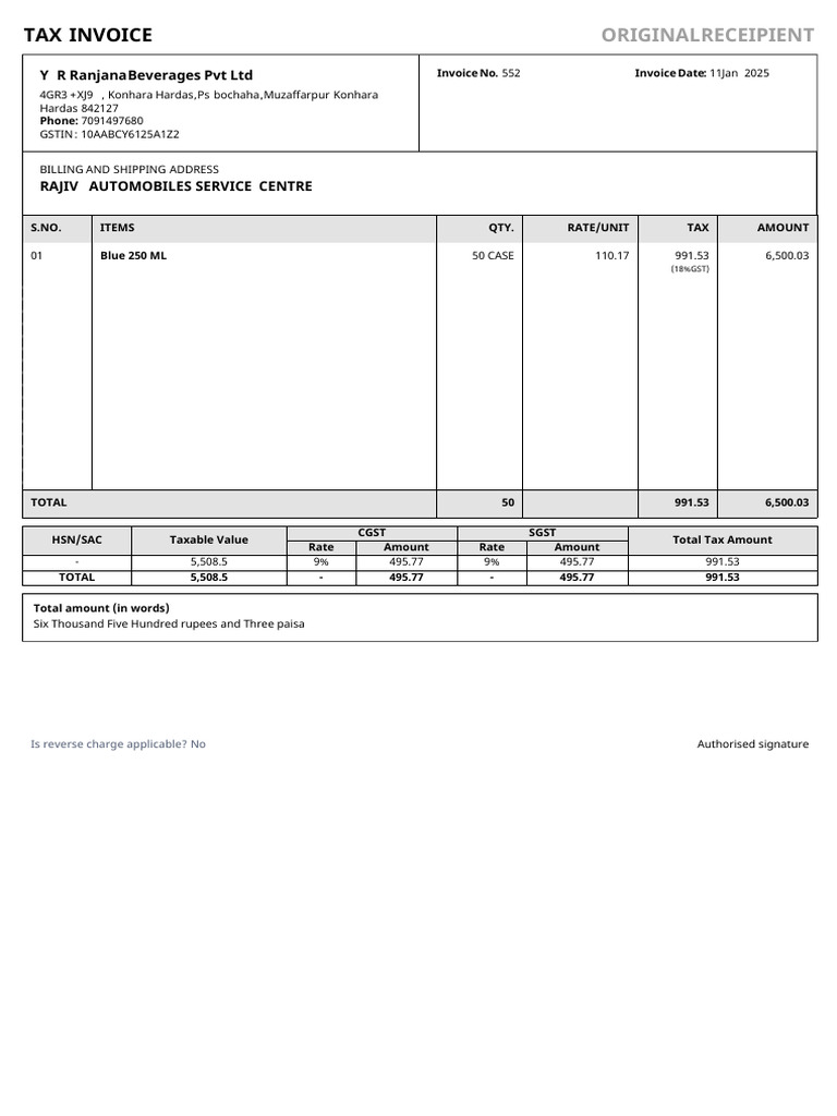 Tax Invoice: Original Receipient | PDF