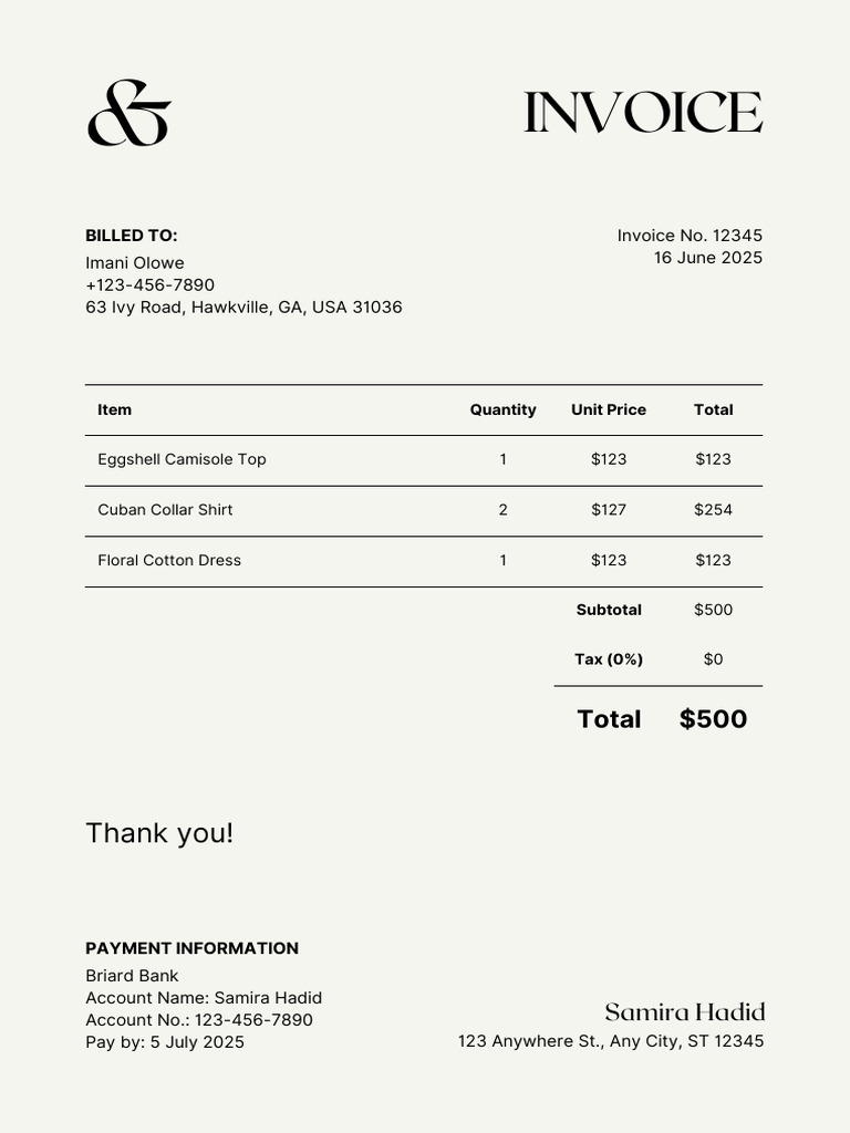 Invoice 12345 for Fashion Apparel Purchase | PDF