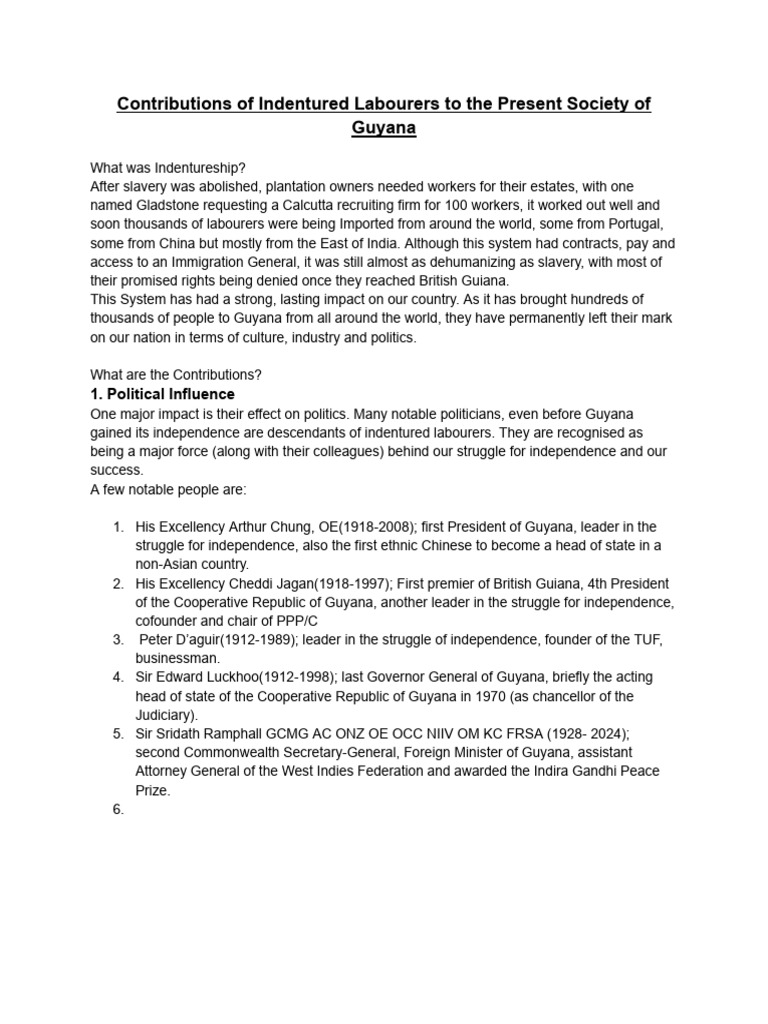 SS ASSIGN - Effect of Indentureship On Society | PDF | Guyana | Slavery