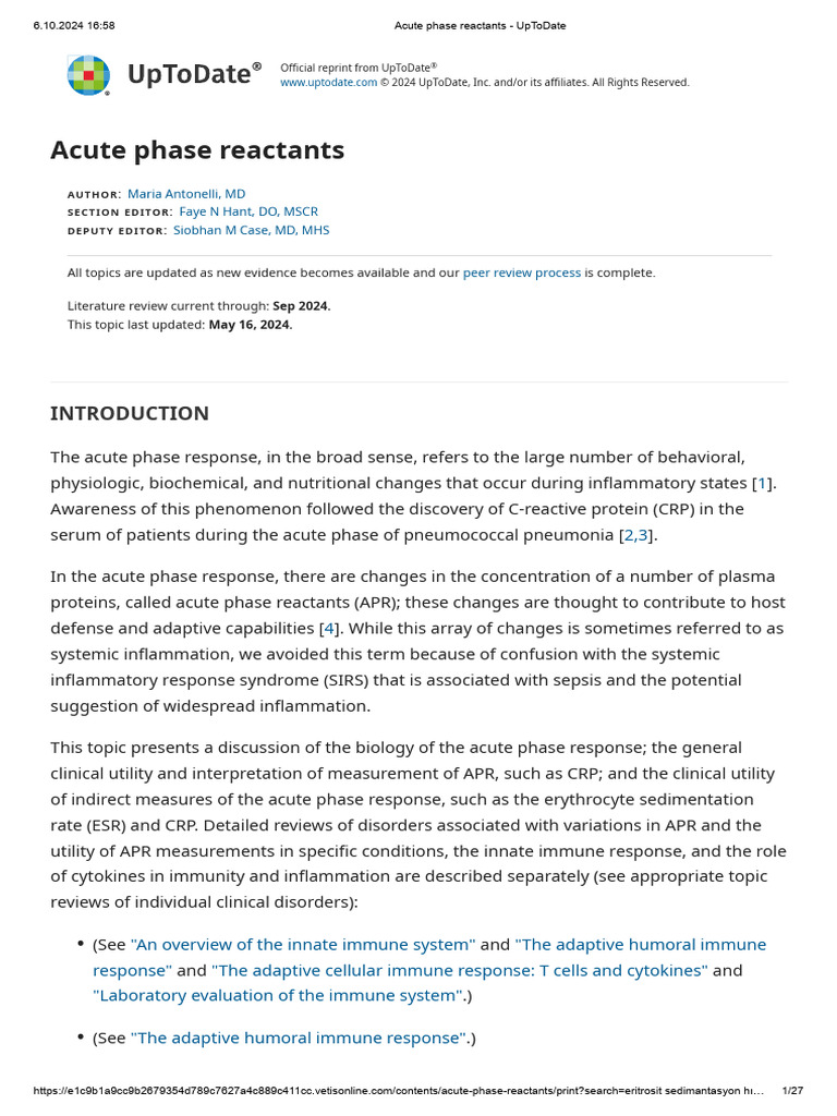 Acute Phase Reactants - UpToDate | PDF | C Reactive Protein | Inflammation
