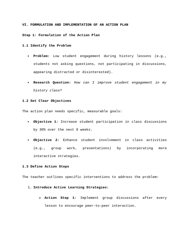 Vi. Formulation and Implementation of An Action Plan | PDF | Teachers ...