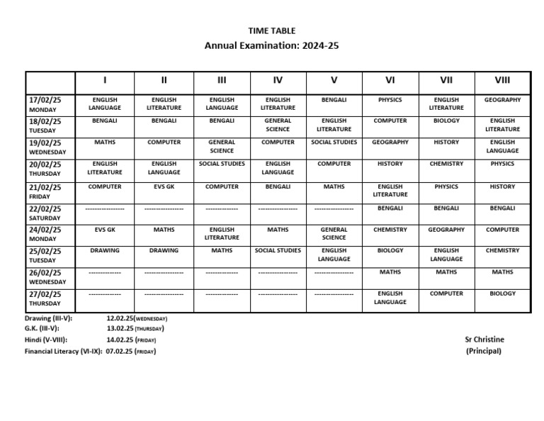 Annual Time Table | PDF