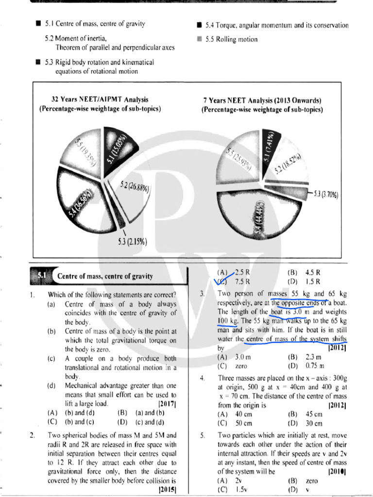 System of Particles and Rotational Motion Pyq | PDF