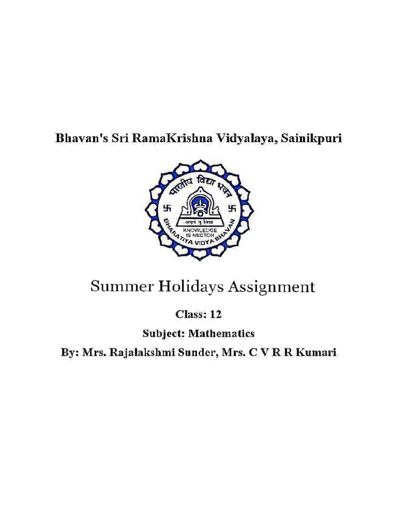 Maths Summer Holidays Assignment | PDF
