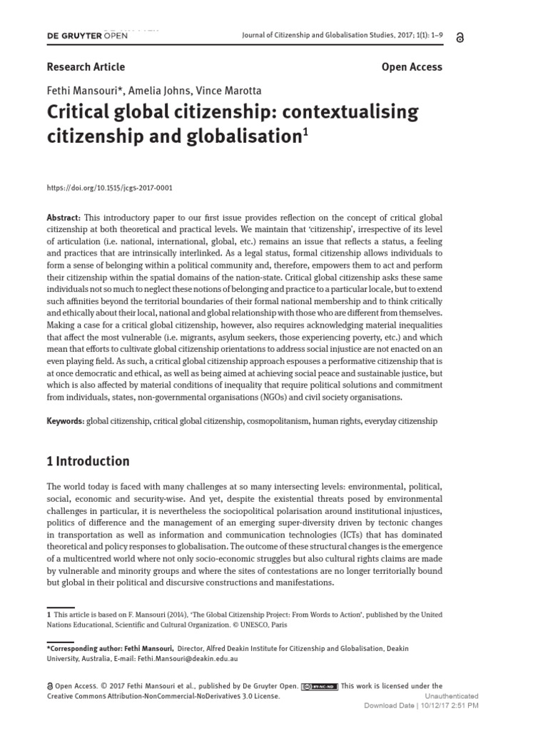 Critical Global Citizenship Contextualising Citize | PDF ...