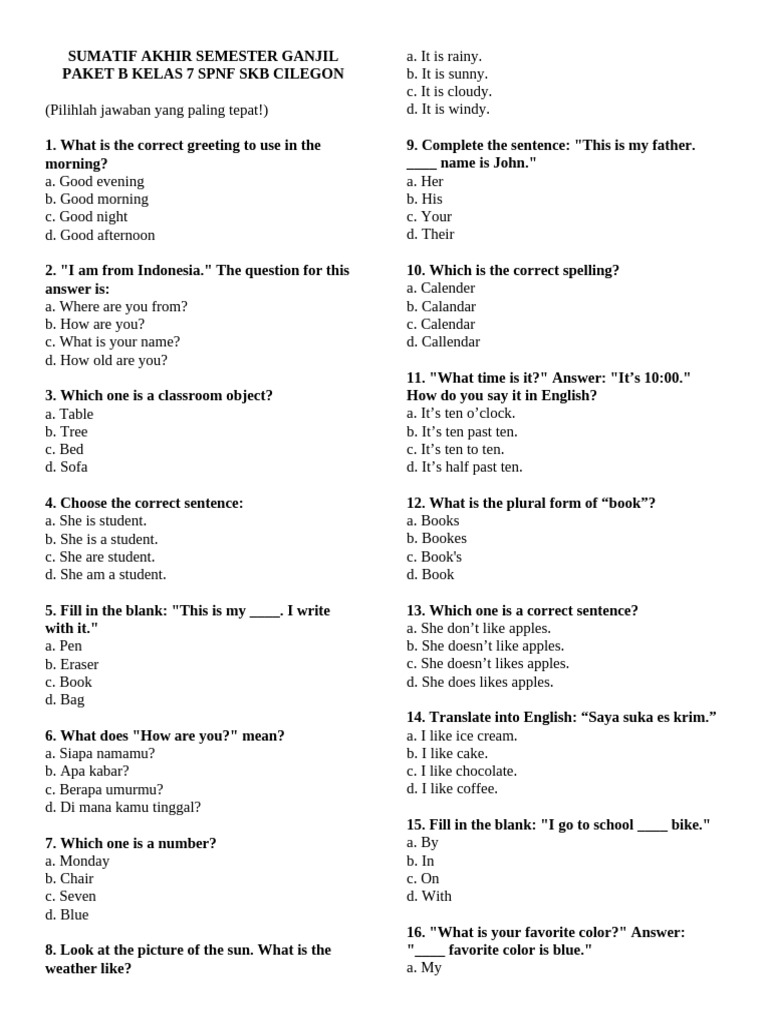 Sas b.inggris Kelas 7 | PDF