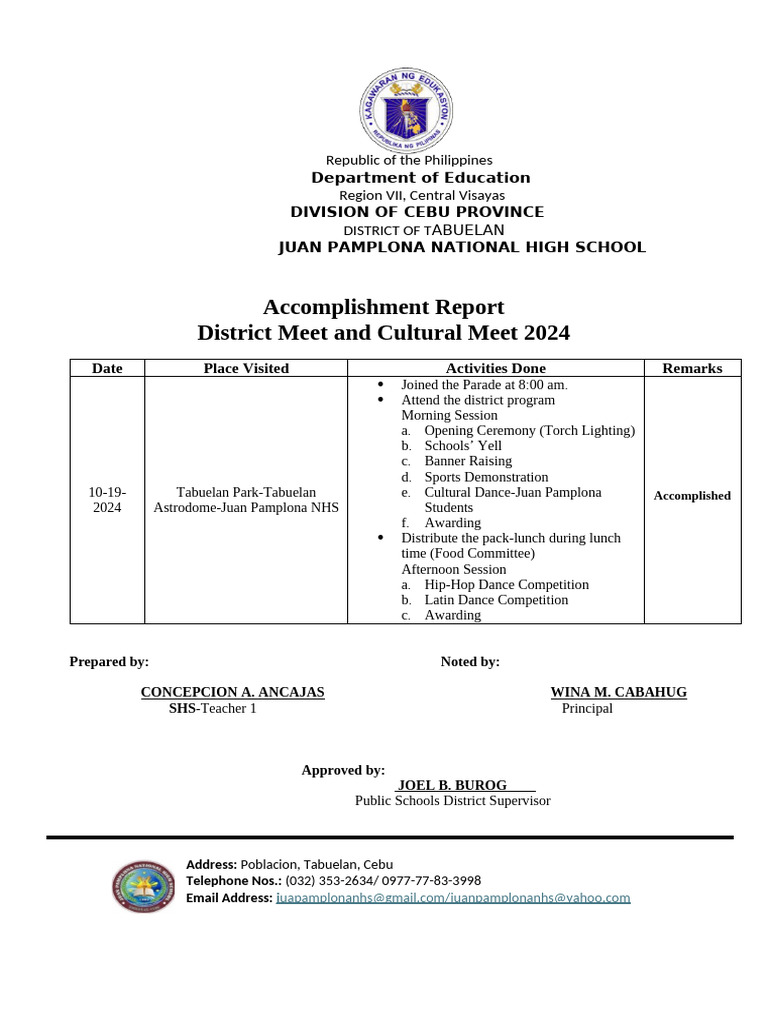 District Meet & Cultural Meet 2024 Report | PDF