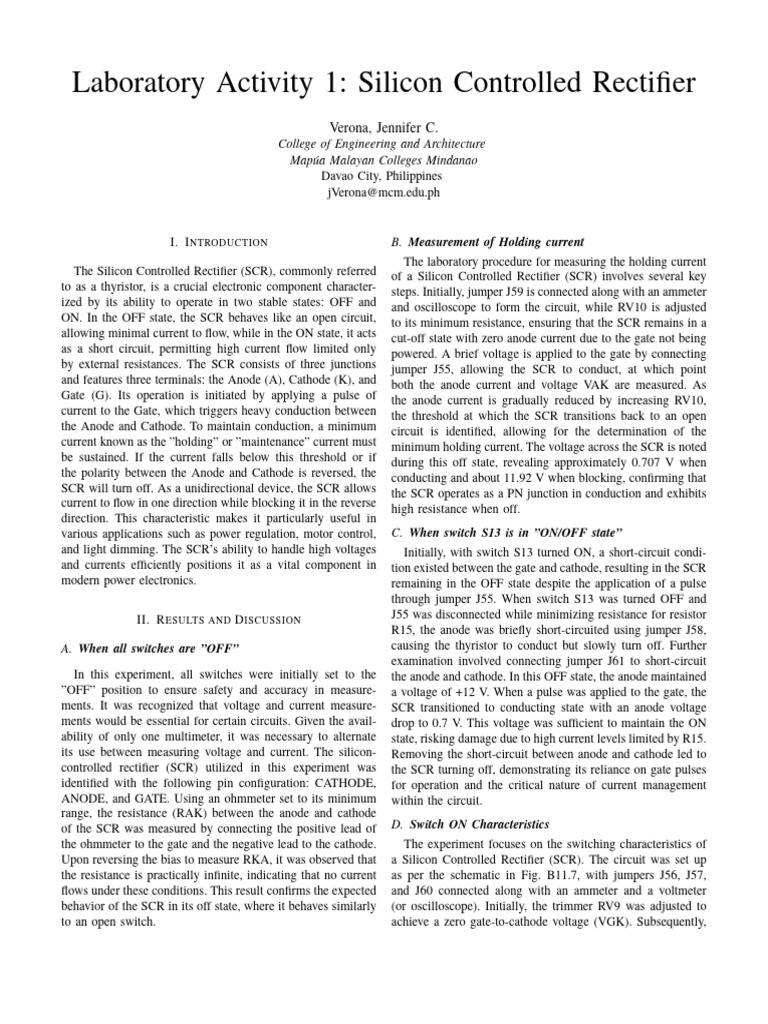 Laboratory Activity 1 Silicon Controlled Rectifier | PDF | Manufactured ...