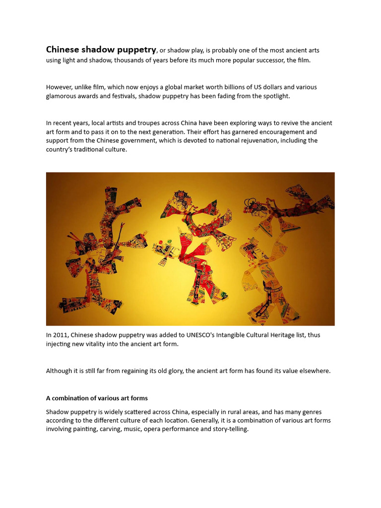 Chinese Shadow Puppetry | PDF