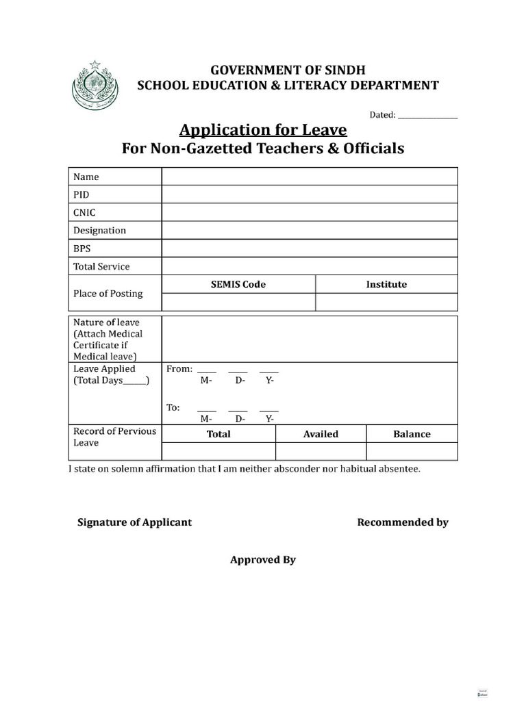 School Leave Format | PDF