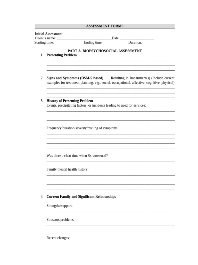 Comprehensive Biopsychosocial Assessment Form | PDF | Major Depressive ...
