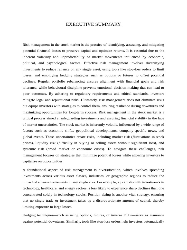 Executive Summary | PDF | Risk | Risk Management