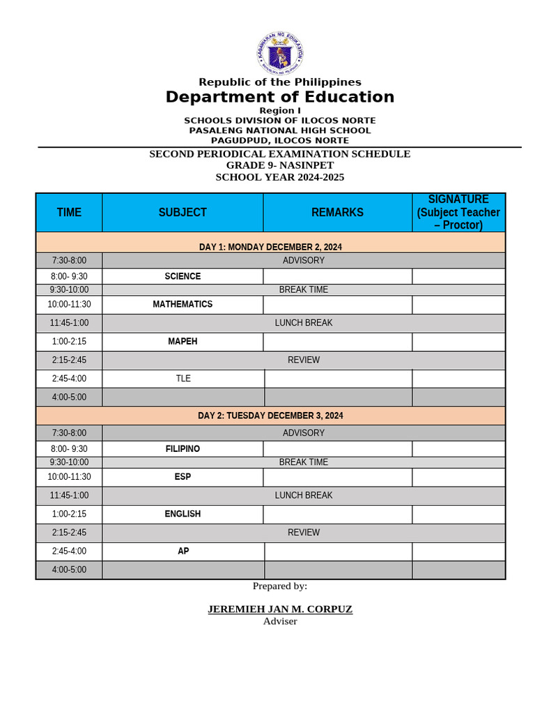Schedule Test Pdf